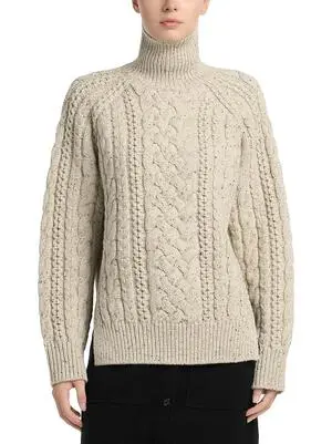 TOTEME Cable Knit Wool Turtleneck Sweater - Ecru