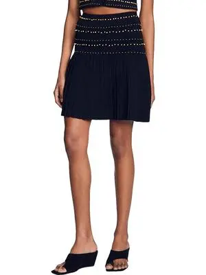 Sandro Loria Pleated Metallic Trim Skirt - Black