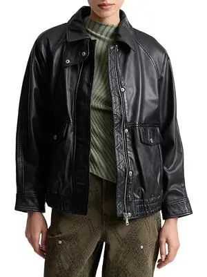 Avec Les Filles Leather Bomber Jacket - Black