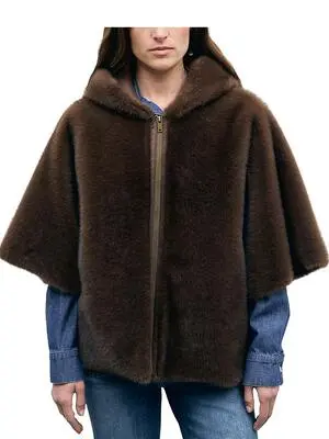 Gerard Darel Amel Faux Fur Cape Coat - Brown
