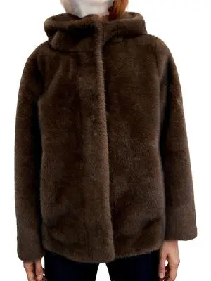 Gerard Darel Agate Hooded Faux Fur Coat - Brown