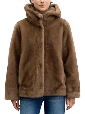 Gerard Darel Agate Hooded Faux Fur Coat - Sand