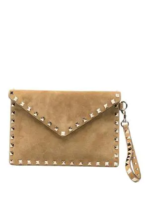 Valentino Garavani Suede Rockstud Clutch Bag - Cream