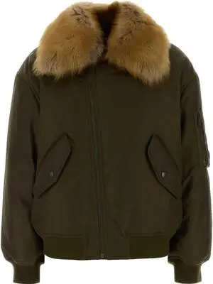 Saint Laurent Fur Trimmed Bomber Jacket - Green