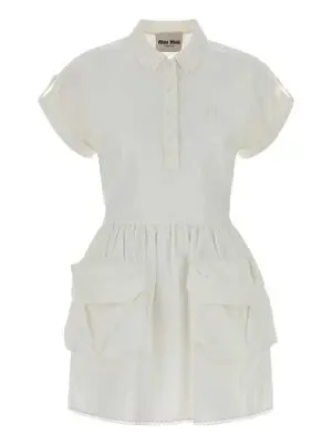 Miu Miu Cotton Blend Dress - White