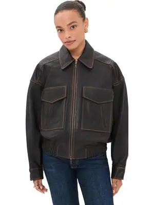 Staud Eugene Leather Jacket - Distressed Brown