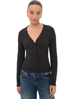 FRAME The Rib Trim Cardigan - Black
