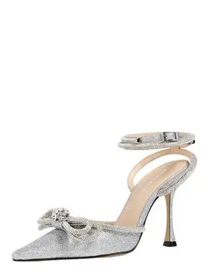 Mach & Mach Double Bow Glitter High Heels - Silver