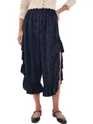 Sea Jacquard Ruffle Pants - Navy