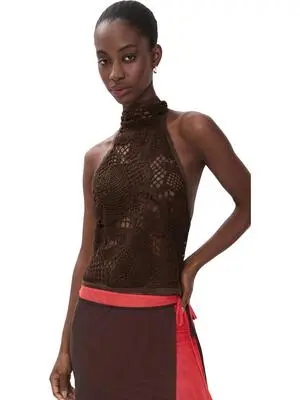 SIEDRES Indy Sleeveless Halter Neck Top - Brown