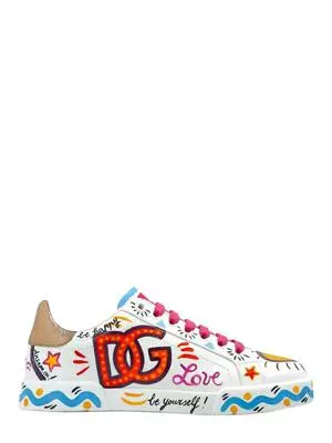 DOLCE & GABBANA Dolce & Gabbana Logo-Print Leather Sneakers
