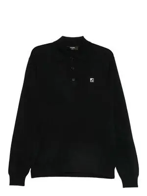 Fendi Long-sleeve Ff-plaque Polo Shirt Black