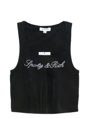 Sporty & Rich Krystal Logo-embellished Tank Top - Black