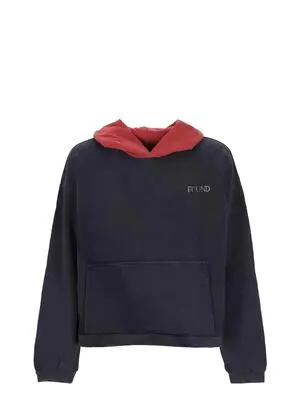 FOUND Logo Print Distressed Cotton Hoodie - Blue