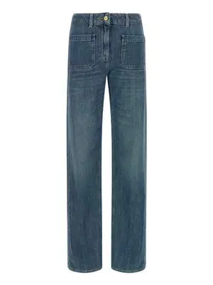 Elisabetta Franchi Logo-embroidered Patch-pocket Denim Jeans - Blue