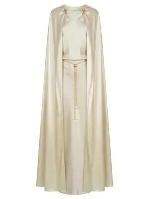DANAME Cape-detail Belted Gown - Neutrals