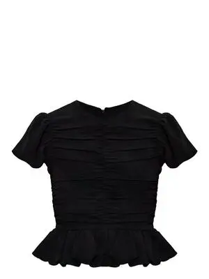 ROTATE BY BIRGER CHRISTENSEN Ruched Puff-sleeve Top - Black