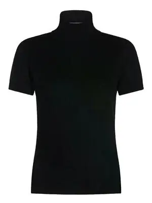 ALLUDE Cashmere Roll-neck Short-sleeve Sweater - Black