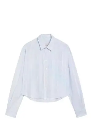 AMI Paris Cropped Striped Cotton Shirt - White