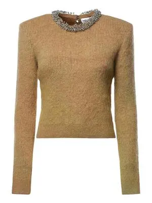 SELF-PORTRAIT Embellished-neckline Knitted Sweater - Neutrals