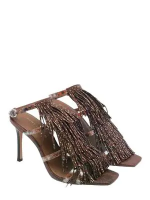 Kurt Geiger Crystal-embellished Fringed Heeled Sandals - Brown