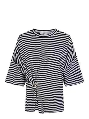 Essentiel Antwerp Kriss Striped Gathered-detail T-shirt - White