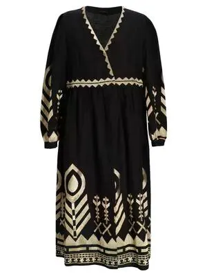 Greek Archaic Kori Feather-embroidered Wrap Midi Dress - Black