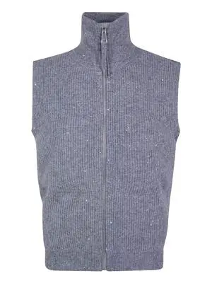 Seventy Sequin-embellished Ribbed-knit Gilet - Grey