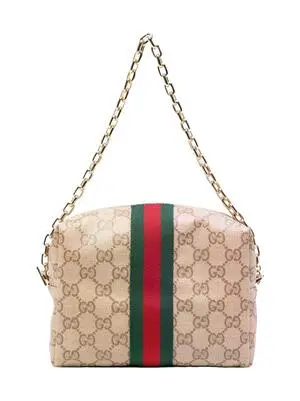 Gucci Gucci GG Supreme Web-Stripe Clutch Bag Neutrals