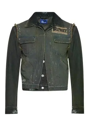 MARKING DISTANCE Stud-embellished Layered Denim Jacket - Blue
