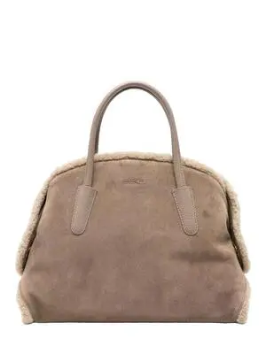 COCCINELLE Shearling-trim Suede Shoulder Bag - Brown