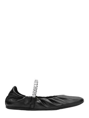 JIMMY CHOO Jade Soft Nappa Leather Ballerina Flats With Crystal Strap - Black