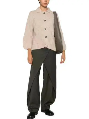 ALLUDE Check-knit Button-up Cardigan - Neutrals