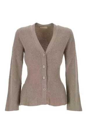 PUROTATTO Ribbed-knit V-neck Cardigan - Brown