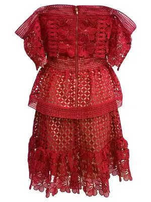 SELF-PORTRAIT Off-shoulder Guipure Lace Dress - Red
