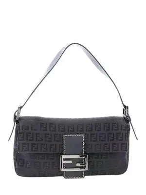Fendi Fendi Zucchino Canvas Baguette Shoulder Bag Black