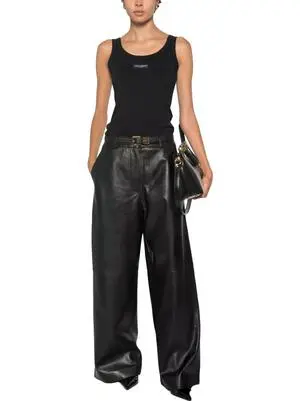 P.a.r.o.s.h Wide-leg Leather Trousers - Black