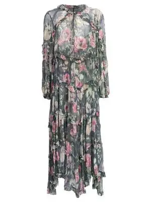 Zimmermann Silk Floral-print Tiered Dress - Grey