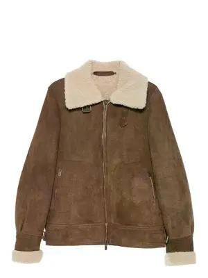 SALVATORE SANTORO Shearling-trim Leather Jacket - Brown