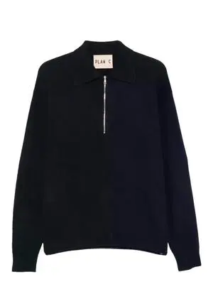 Plan C Zip-fastening Knit Polo Shirt - Blue