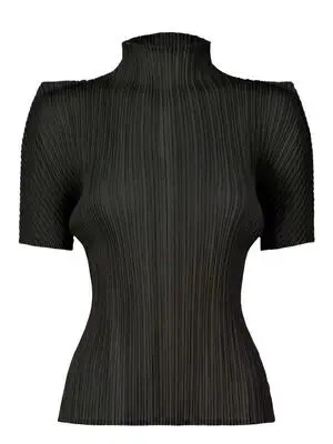 Issey Miyake Pleated High-Neck Top Black