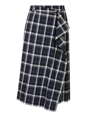 STUDIO TOMBOY Check Unbalanced Wrap Skirt - Blue