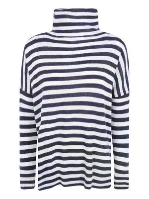 BASE Striped Roll-neck Sweater - Blue