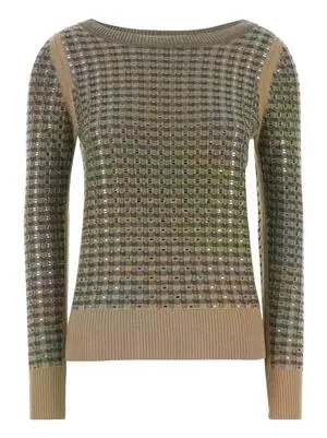 Ermanno Scervino Sequin-embellished Gingham-knit Sweater - Neutrals