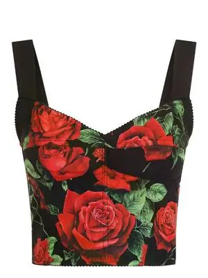 Dolce & Gabbana Rose-print Poplin Top - Black