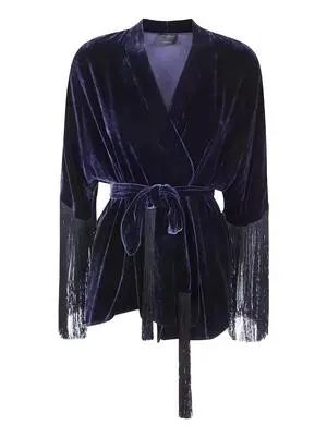 Antonelli Firenze Fringe-trim Belted Cardigan - Blue
