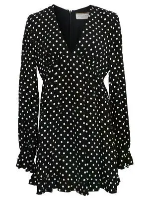 Saint Laurent Polka Dot V-neck Dress - Black