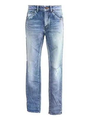 Saint Laurent Distressed Washed Denim Jeans - Blue