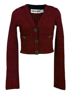 SELF-PORTRAIT Cropped V-neck Sweater - Red