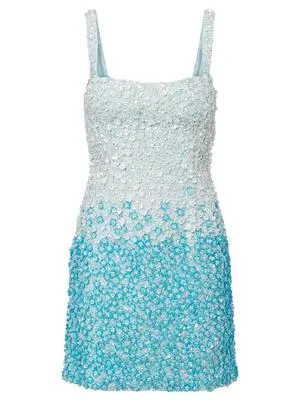 LA FUORI Ombré Floral Sequined Silk Minidress - Blue